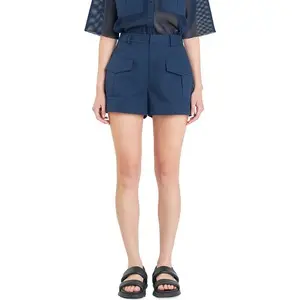 Endless Rose Flap Pocket High-waist Shorts - Navy