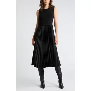Nordstrom Pleated Mixed Media Midi Dress