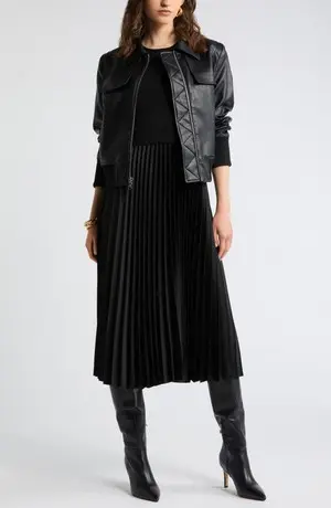 Nordstrom Pleated Mixed Media Midi Dress