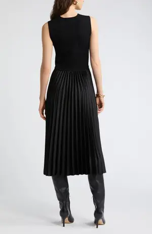 Nordstrom Pleated Mixed Media Midi Dress