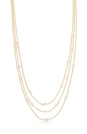 Ettika Layered Imitation Pearl Station Necklace - Pink