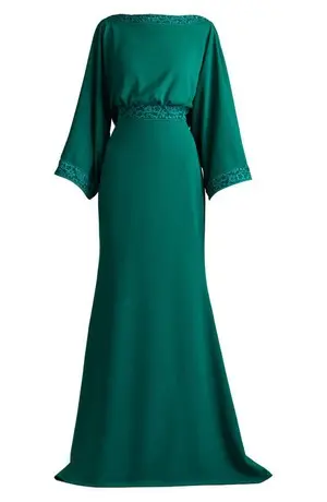 Tadashi Shoji Drape Back Crepe Gown