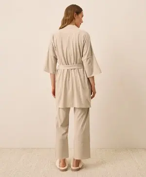 PACT Organic Staycation Short Robe - Flax Heather