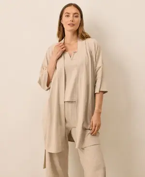 PACT Organic Staycation Short Robe - Flax Heather