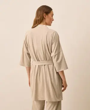 PACT Organic Staycation Short Robe - Flax Heather