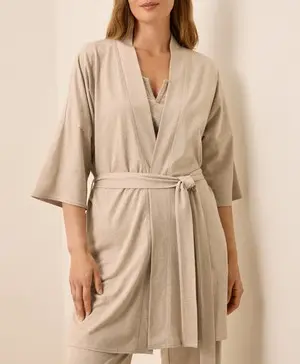 PACT Organic Staycation Short Robe - Flax Heather