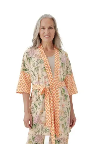PACT Organic Staycation Short Robe Hummingbird Floral