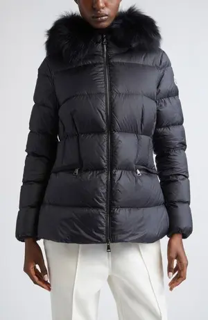 Moncler Boed Down Puffer Jacket With Shearling Trim - Black