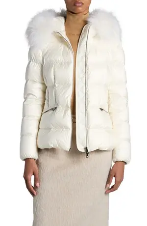 Moncler Boed Down Puffer Jacket With Shearling Trim - White