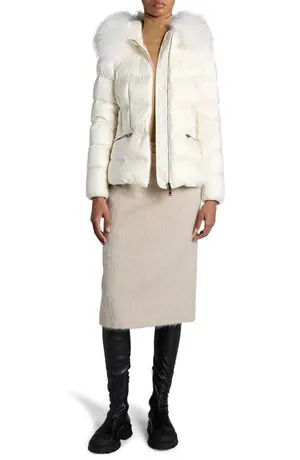 Moncler Boed Down Puffer Jacket With Shearling Trim - White