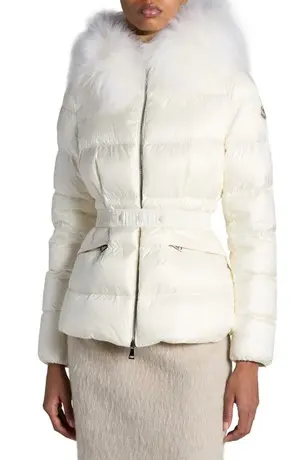 Moncler Boed Down Puffer Jacket With Shearling Trim - White