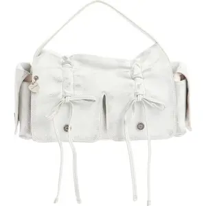 Acne Studios Multipocket Washed Leather Baguette Bag - White/ Grey