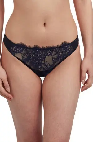 SKARLETT BLUE Entice Lace Front Thong - Black/midnight