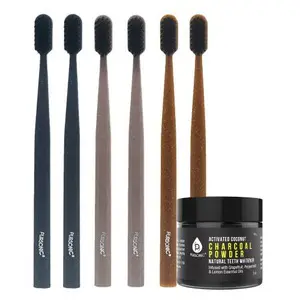 PURSONIC Natural Radiance Combo Activated Coconut Charcoal Powder Natural Teeth Whitener + Cedarwood Toothbrushes - Multicolor