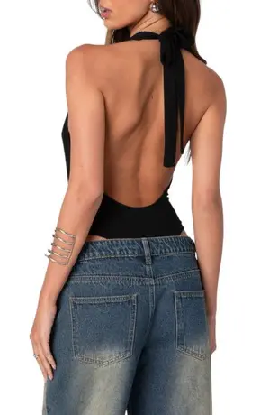 EDIKTED Plunge Neck Halter Bodysuit