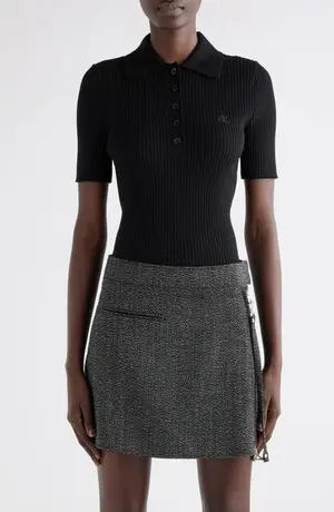 COURREGES Signature Rib Polo Sweater - Black