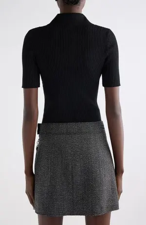 COURREGES Signature Rib Polo Sweater - Black