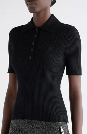 COURREGES Signature Rib Polo Sweater - Black