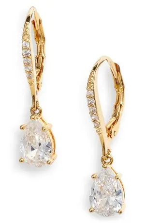 Nordstrom Pear Cubic Zirconia Drop Earrings - Clear- Gold