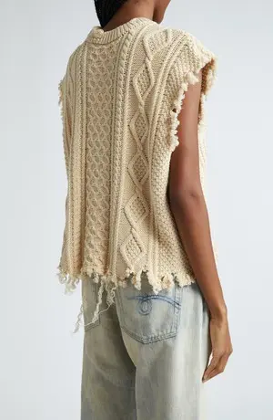 R13 Don't Grow Up Fray Hem Cable Stitch Sweater Vest