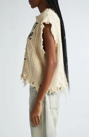 R13 Don't Grow Up Fray Hem Cable Stitch Sweater Vest