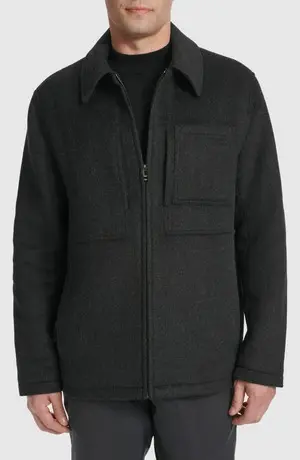 Cole Haan Felt Zip Front Shirt Jacket - Charcoal