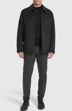 Cole Haan Felt Zip Front Shirt Jacket - Charcoal
