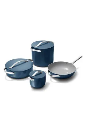 CARAWAY Nonstick Ceramic 7-piece Cookware Set With Lid Storage - Navy