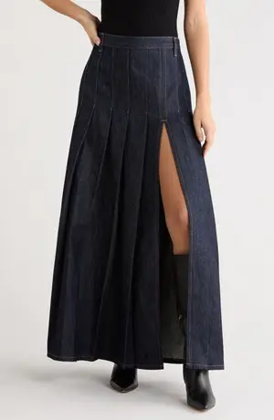 Topshop Pleated Denim Maxi Skirt