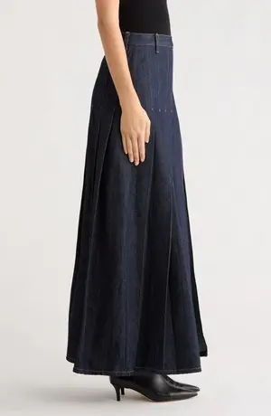 Topshop Pleated Denim Maxi Skirt