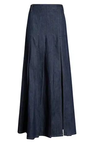 Topshop Pleated Denim Maxi Skirt