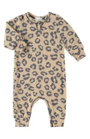 PAIGELAUREN Hacci Animal Print Long Sleeve Romper - Black/taupe