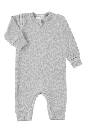 PAIGELAUREN Hacci Animal Print Long Sleeve Romper - Gray/taupe