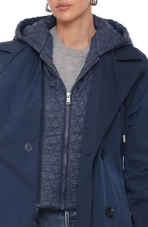 Avec Les Filles Double-breasted Trench Coat With Removable Hooded Dickey