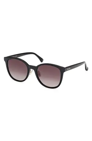 Max Mara 55mm Round Frame Sunglasses - Shiny Black / Gradient Smoke