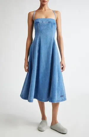 white christmas dresses Sweetheart Neck Button-Front Midi Denim Dress – Krush Kandy main image 1