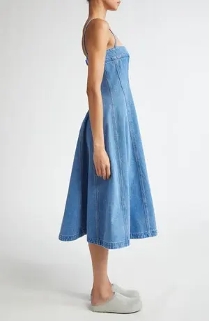 knee length dresses for ladies Marni Denim Midi Balloon Dress in Blue/Black  Hampden Clothing