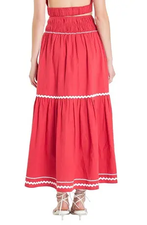 English Factory Rickrack Linen Blend Maxi Skirt
