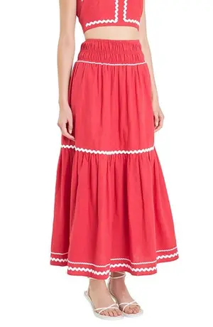 English Factory Rickrack Linen Blend Maxi Skirt