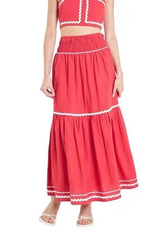 English Factory Rickrack Linen Blend Maxi Skirt
