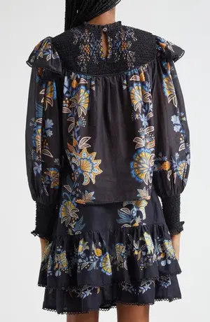 Farm Rio Stitched Garden Smocked Top
