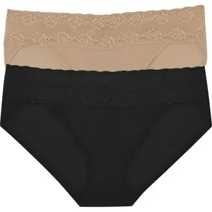 Natori Bliss Perfection Lace Trim One Size Bikini Brief 2-pack Black/cafe