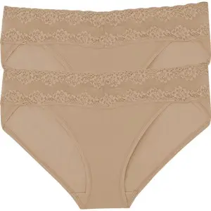 Natori Bliss Perfection Lace Trim One Size Bikini Brief 2-pack Cafe