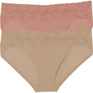 Natori Bliss Perfection Lace Trim One Size Bikini Brief 2-pack Cafe/frose