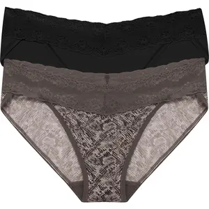 Natori Bliss Perfection Lace Trim One Size Bikini Brief 2-pack Chrome Python Print/black