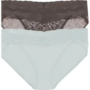 Natori Bliss Perfection Lace Trim One Size Bikini Brief 2-pack Chrome Python Print/minty