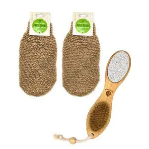 PURSONIC Sisal Hemp Bath Glove And 4-in-1 Foot Scrubber Set - Multicolor