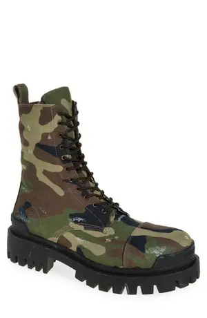 Balenciaga Strike Camo Canvas Combat Boots - Dark Camo