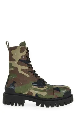 Balenciaga Strike Camo Canvas Combat Boots - Dark Camo