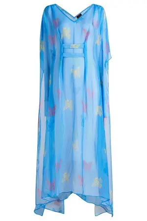 VALIMARE Florence Maxi Sheer Silk Blend Cover-up Kaftan - Blue